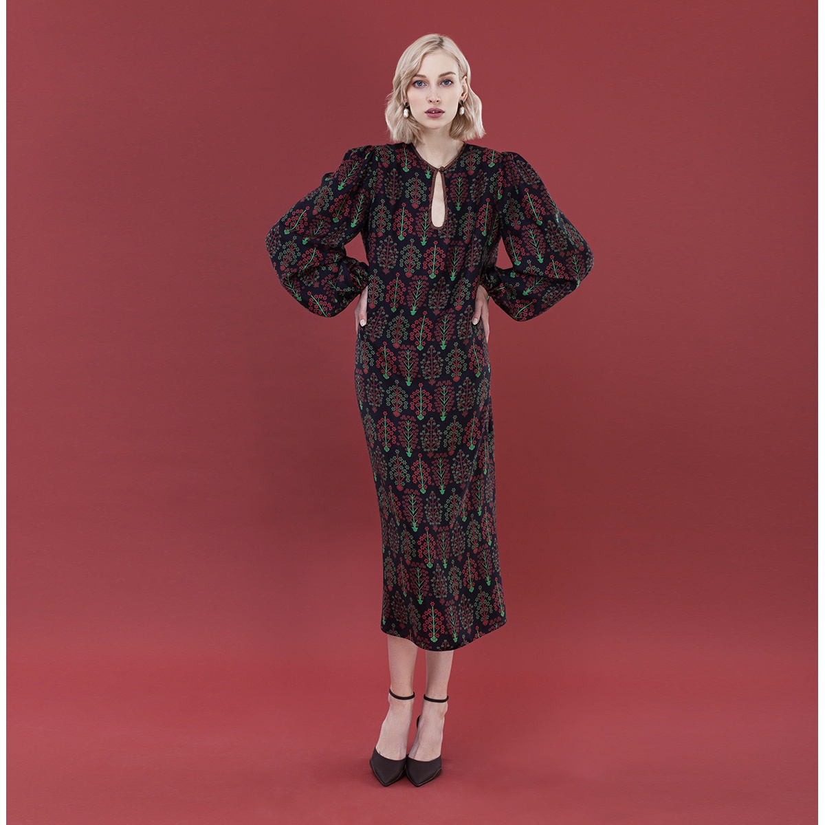 Dress "FLORAL" silk on a black background by Kokosha buy online