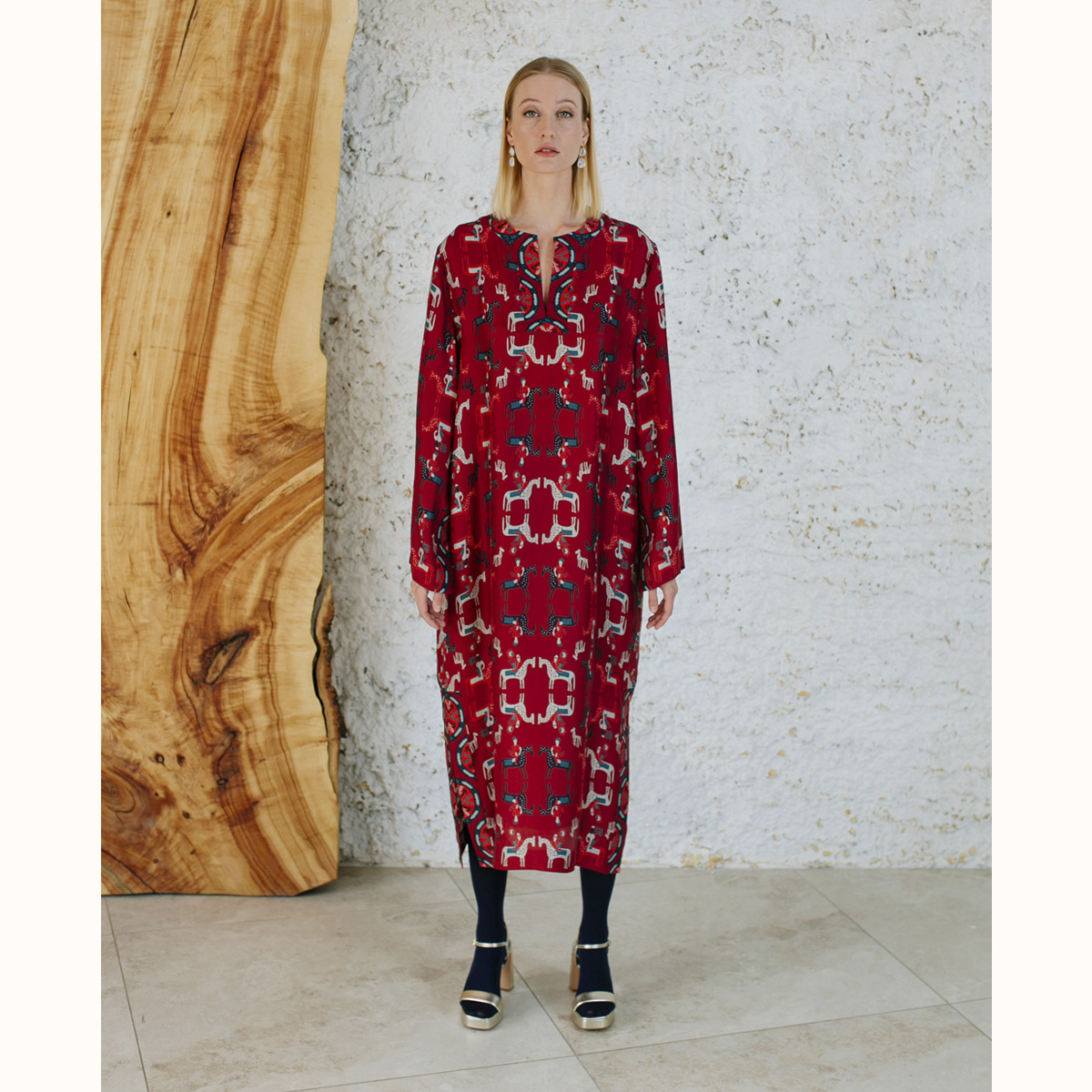 Dress "KAITAG" silk on the red background by Kokosha buy online